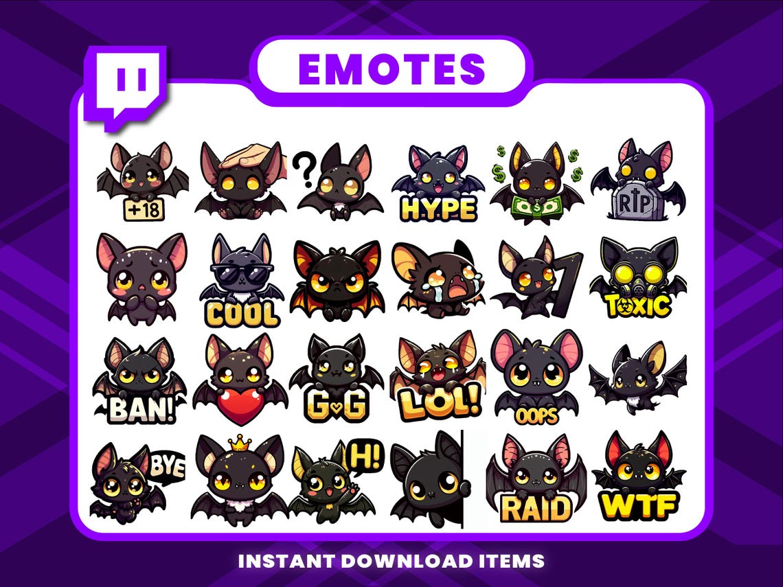 24 Adorable Bat Emote Pack, High-resolution Twitch Emotes, Discord ...