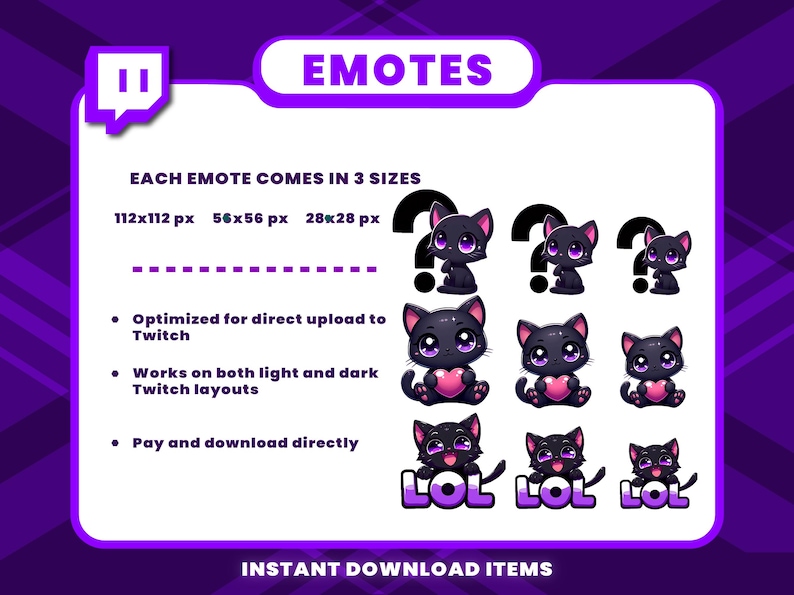 24 Black Cat Animated Emotes, Twitch Emotes, Black Cat GIF Emotes for ...