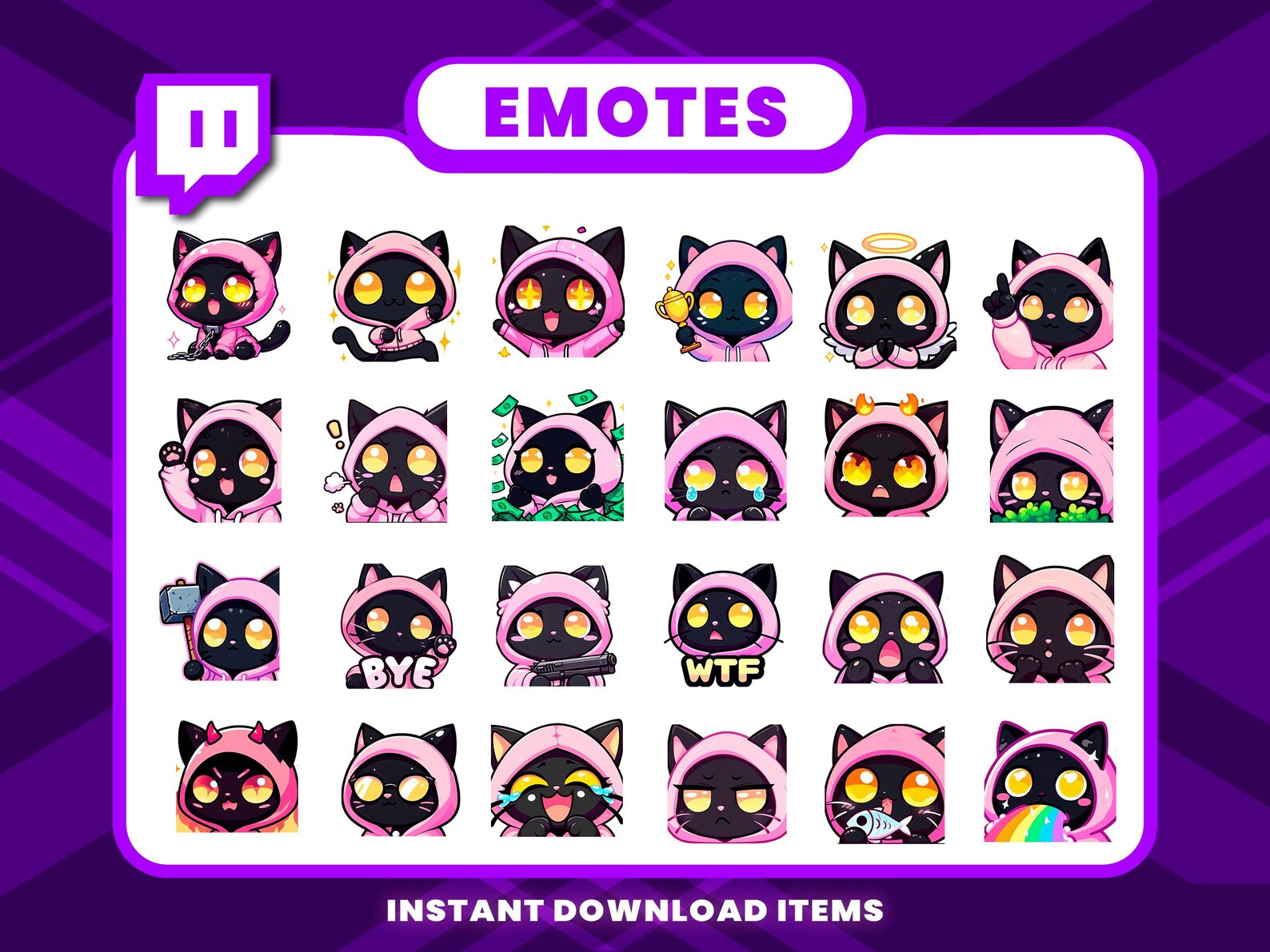 24 Pink Cat Emote Pack, High-resolution Twitch Emotes, Discord Emotes ...