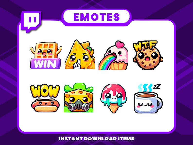24 Cute Food Animated Emote Pack, High-resolution Twitch Emotes ...
