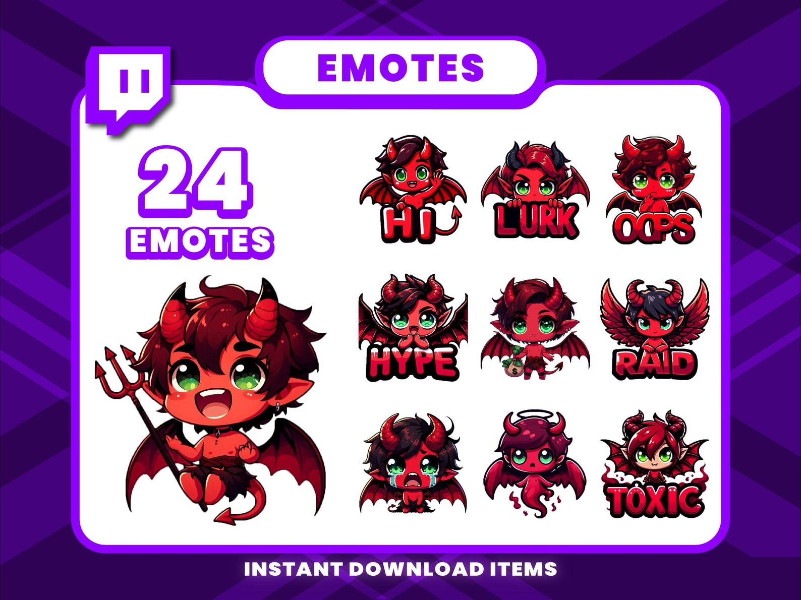 24 Red Demon Emote Pack, High-resolution Twitch Emotes, Discord Emotes ...