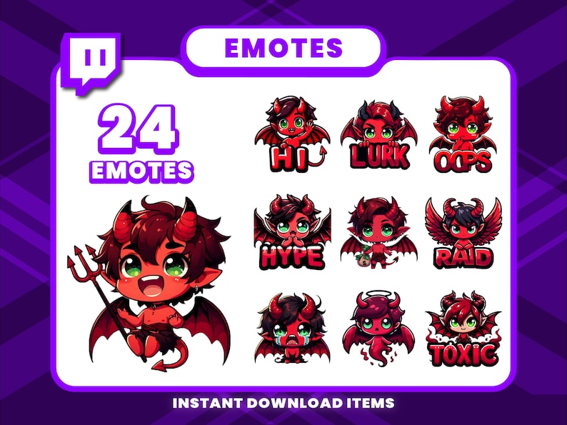 24 Red Demon Emote Pack, High-resolution Twitch Emotes, Discord Emotes ...