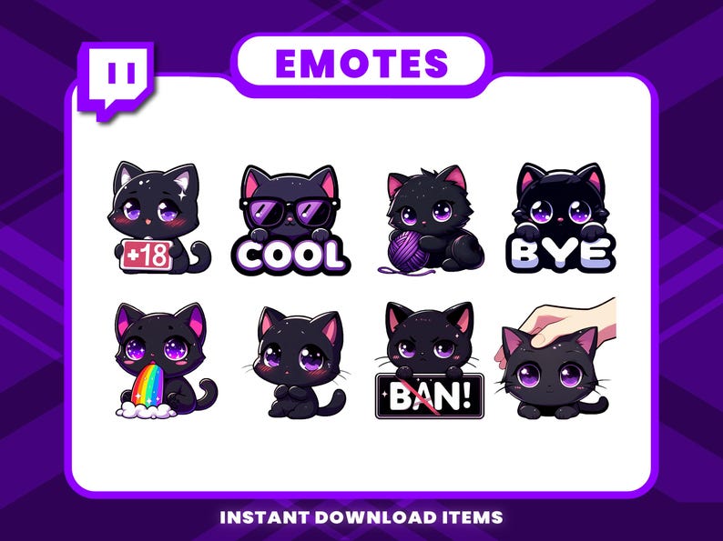 24 Black Cat Animated Emotes, Twitch Emotes, Black Cat GIF Emotes for ...