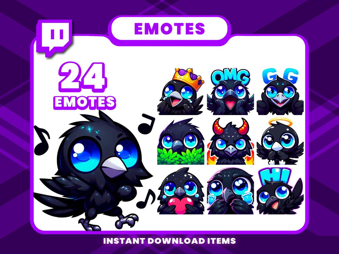 24 Black Raven Emote Pack, High-resolution Twitch Emotes, Discord ...