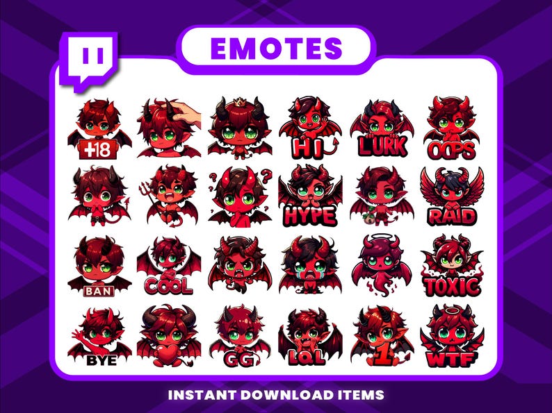 24 Red Demon Emote Pack, High-resolution Twitch Emotes, Discord Emotes ...