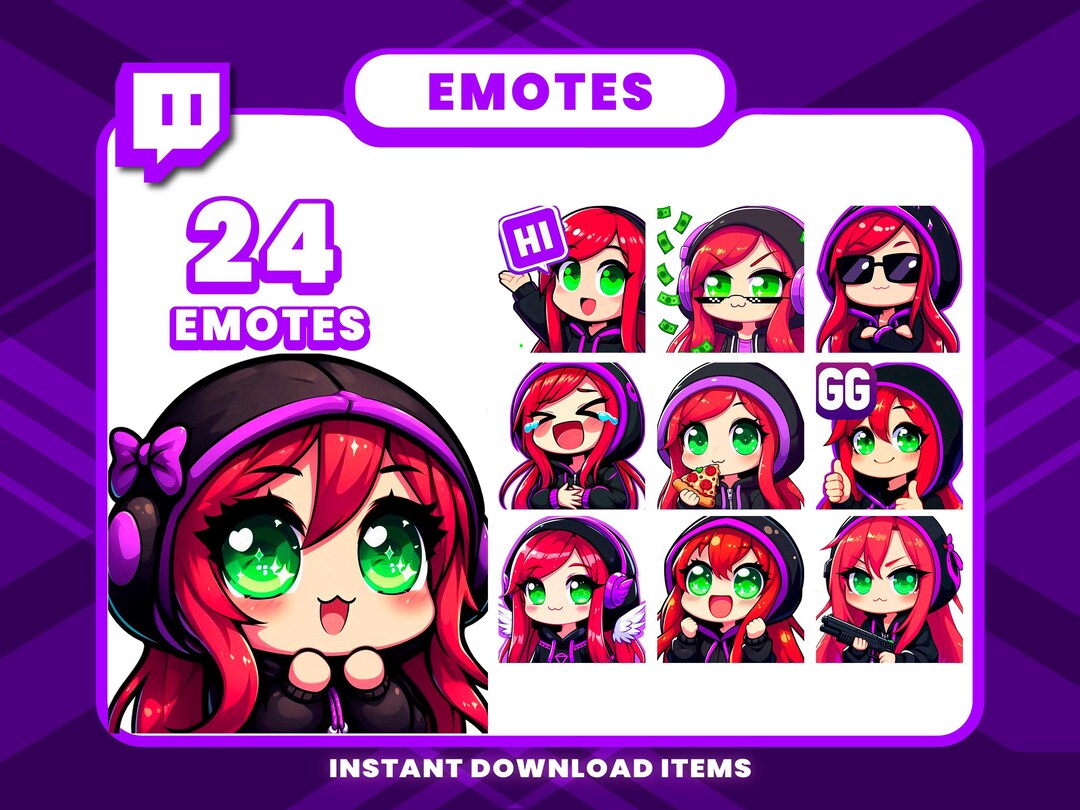 24 Red Hair Girl Emote Pack, High-resolution Twitch Emotes, Discord ...
