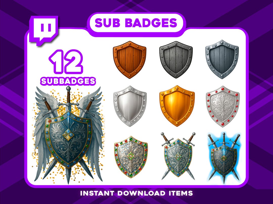 12 Medieval Shields Sub Badges – Fantasy Twitch Tier Badges, High-res ...