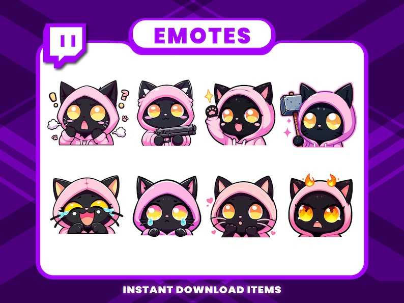 24 Pink Cat Emote Pack, High-resolution Twitch Emotes, Discord Emotes ...