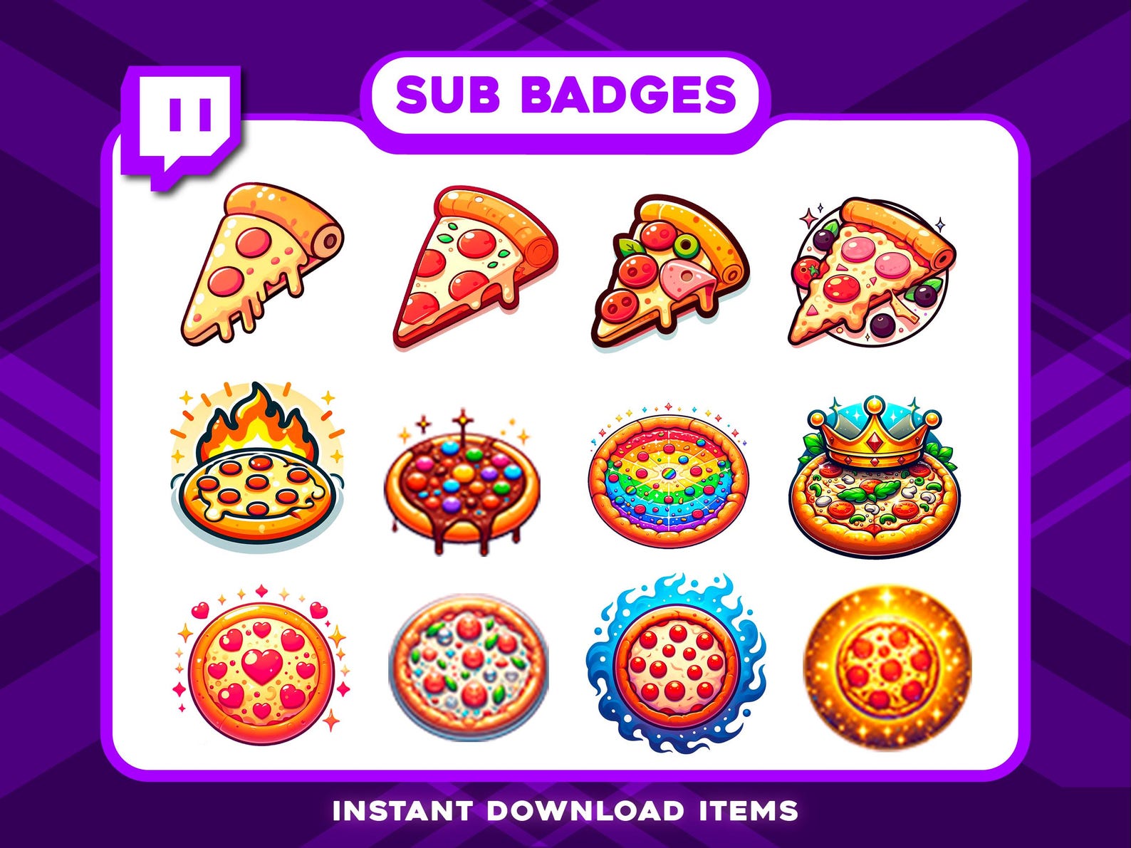12 Legendary Pizzas Sub Badges – Fantasy Twitch Tier Badges, High-res ...