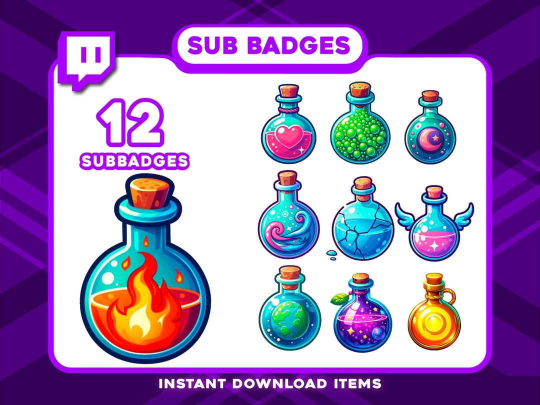 12 Potion Sub Badges – Fantasy Twitch Tier Badges, High-res Subscriber ...