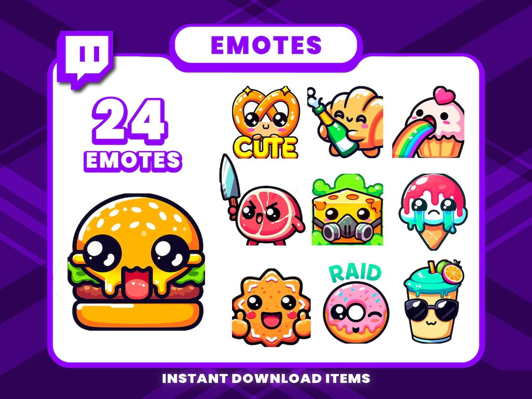 24 Cute Food Animated Emote Pack, High-resolution Twitch Emotes ...