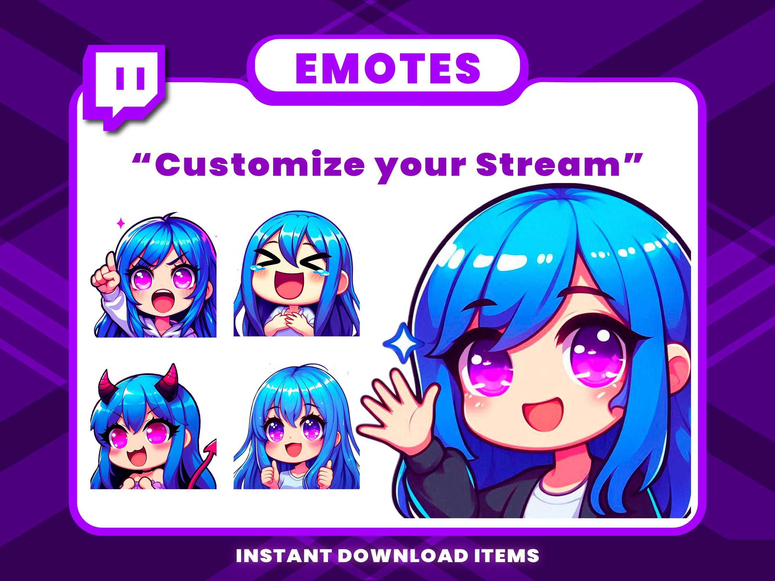 24 Cute Blue Girl Emote Pack, High-resolution Twitch Emotes, Discord ...