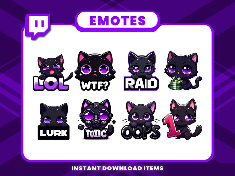 24 Black Cat Animated Emotes, Twitch Emotes, Black Cat GIF Emotes for ...