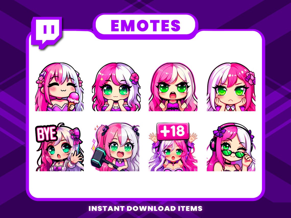 24 Little Pink Girl Emote Pack, High-resolution Twitch Emotes, Discord ...