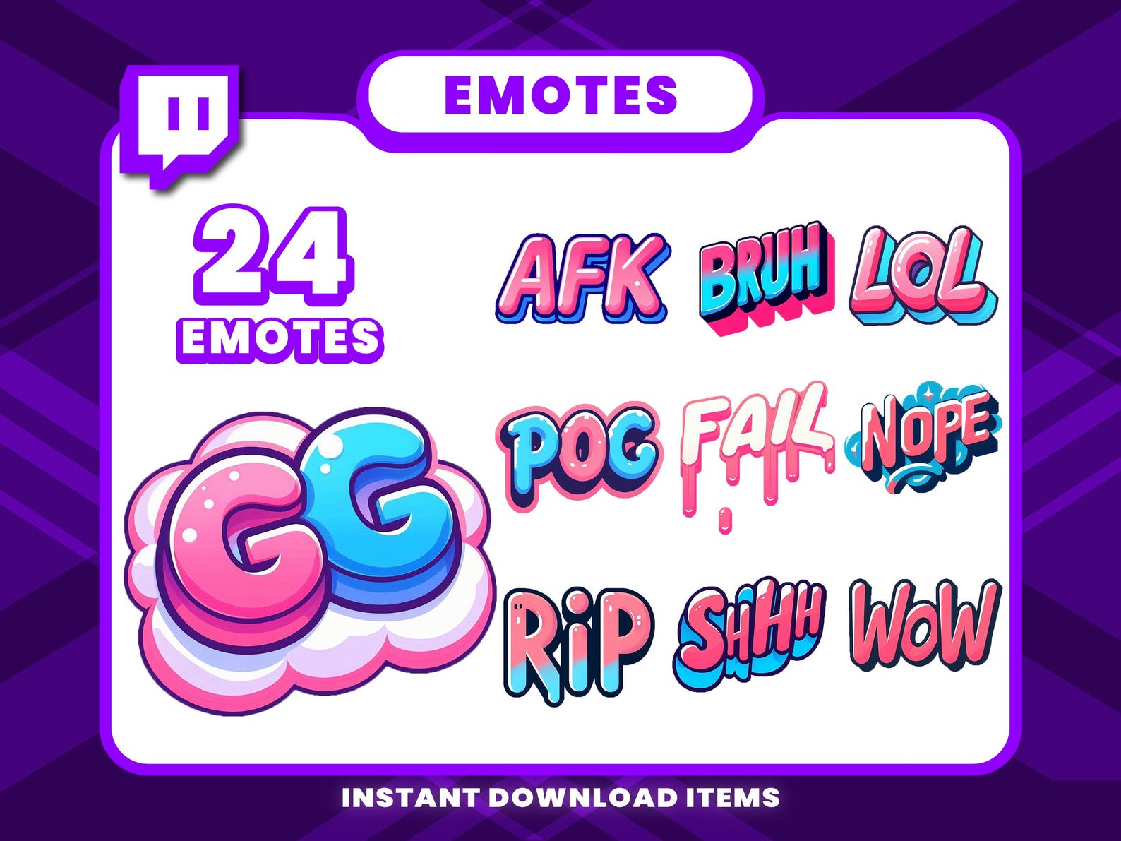 Twitch Emotes – 24 Colorful Cartoon Lettering Emotes, Funny Text ...