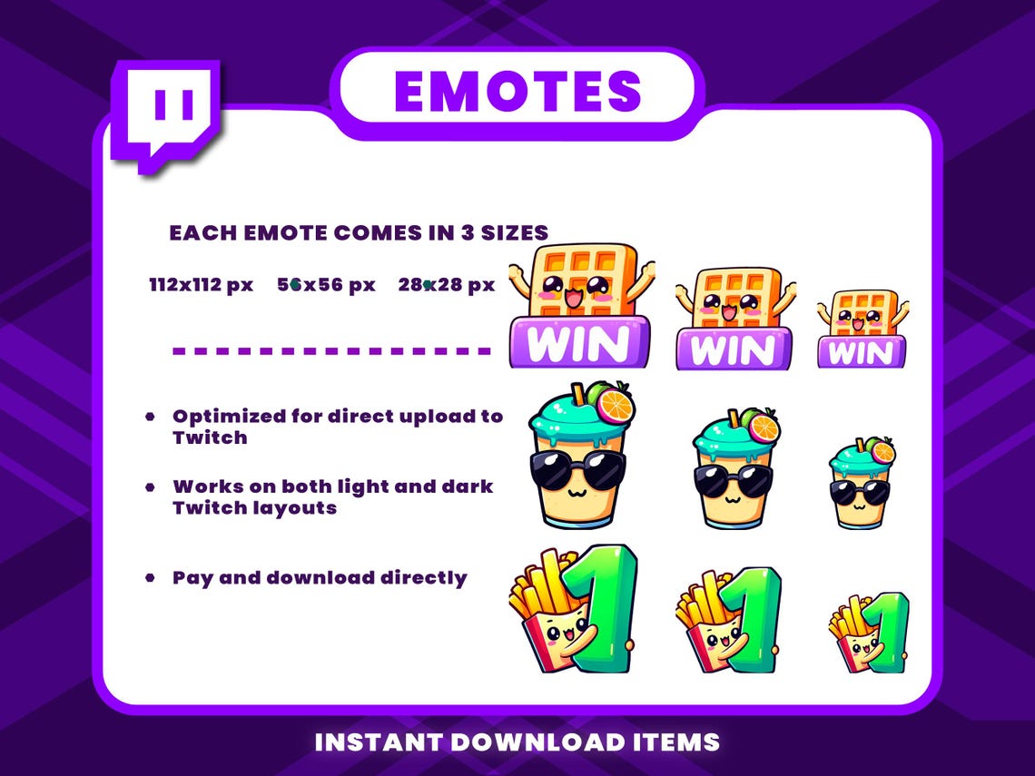 24 Cute Food Animated Emote Pack, High-resolution Twitch Emotes ...