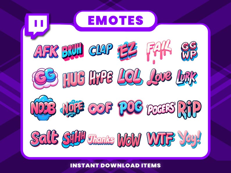 Twitch Emotes – 24 Colorful Cartoon Lettering Emotes, Funny Text ...