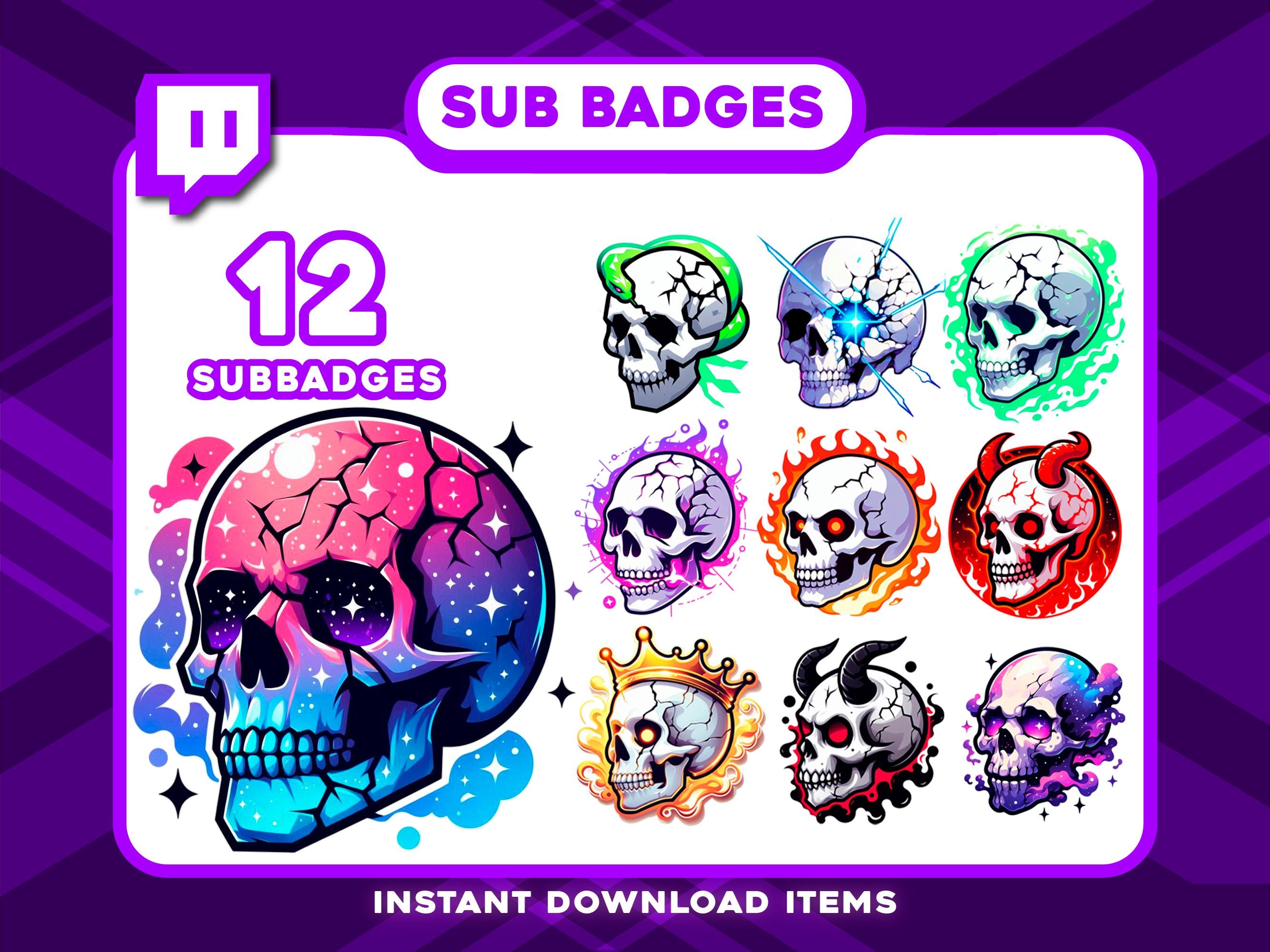 12 Enchanted Skulls Sub Badges – Fantasy Twitch Tier Badges, High-res ...