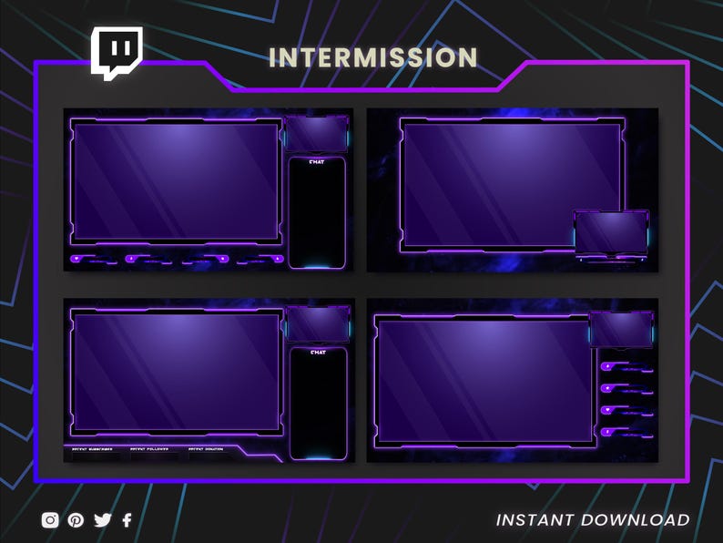 Twitch Stream Pack – Neon Purple Animated Overlays, Screens & Panels ...