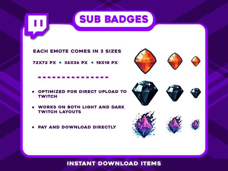 12 Gemstones Sub Badges – Fantasy Twitch Tier Badges, High-res ...