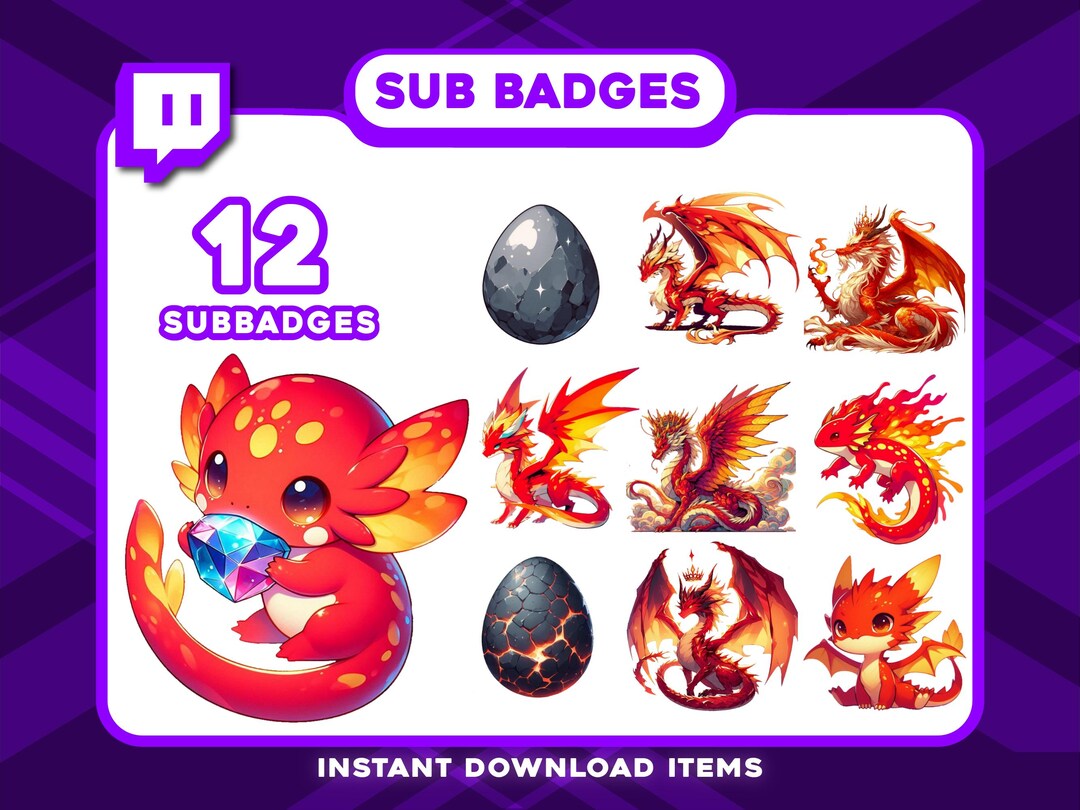12 Salamander Dragon Sub Badges – Fantasy Twitch Tier Badges, High-res ...