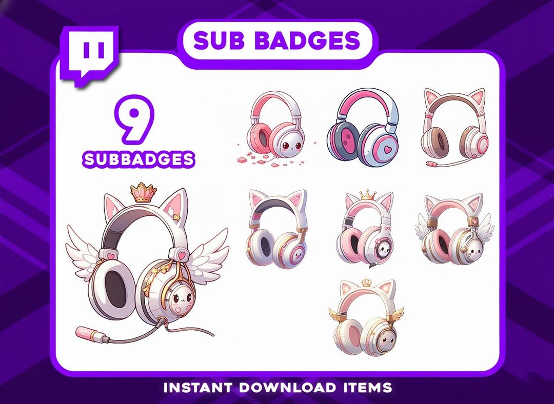 9 Headphone Sub Badges,twitch Sub Badges for Music, DJ & Gaming Streams ...