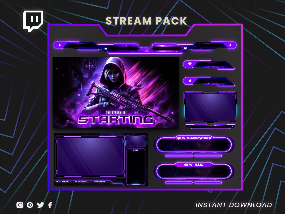 Twitch Stream Pack – Armed Girl Animated Overlays, Screens & Panels ...