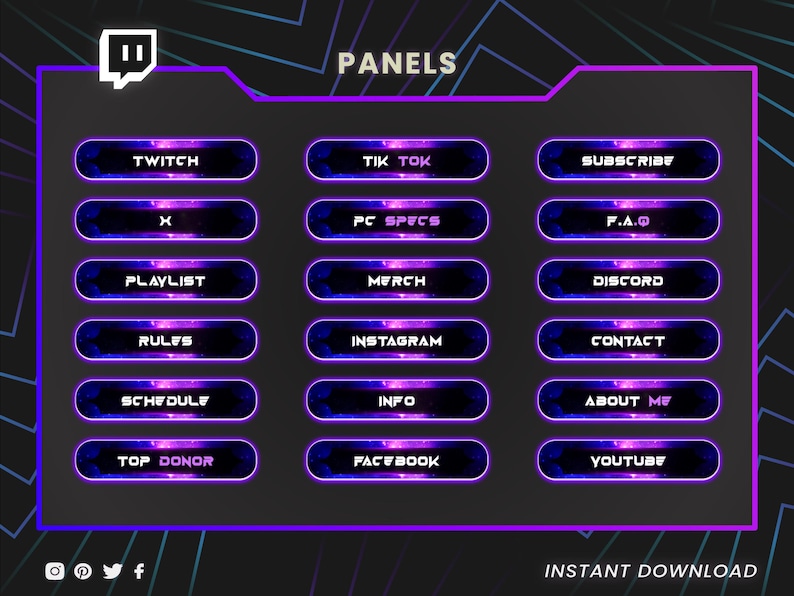 Twitch Stream Pack – Neon Purple Animated Overlays, Screens & Panels ...