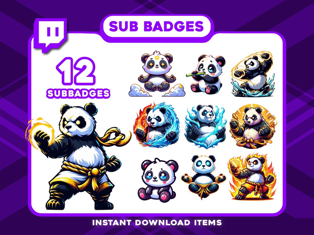 12 Power Panda Sub Badges – Fantasy Twitch Tier Badges, High-res ...