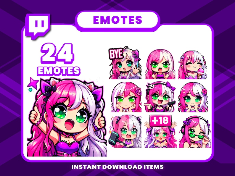 24 Little Pink Girl Emote Pack, High-resolution Twitch Emotes, Discord ...