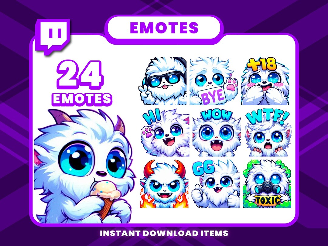 24 White Yeti Emote Pack, High-resolution Twitch Emotes, Discord Emotes ...