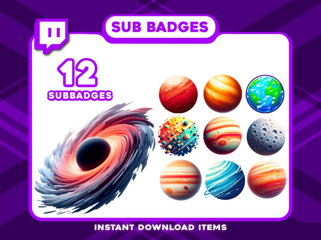 12 Planets Sub Badges – Fantasy Twitch Tier Badges, High-res Subscriber ...