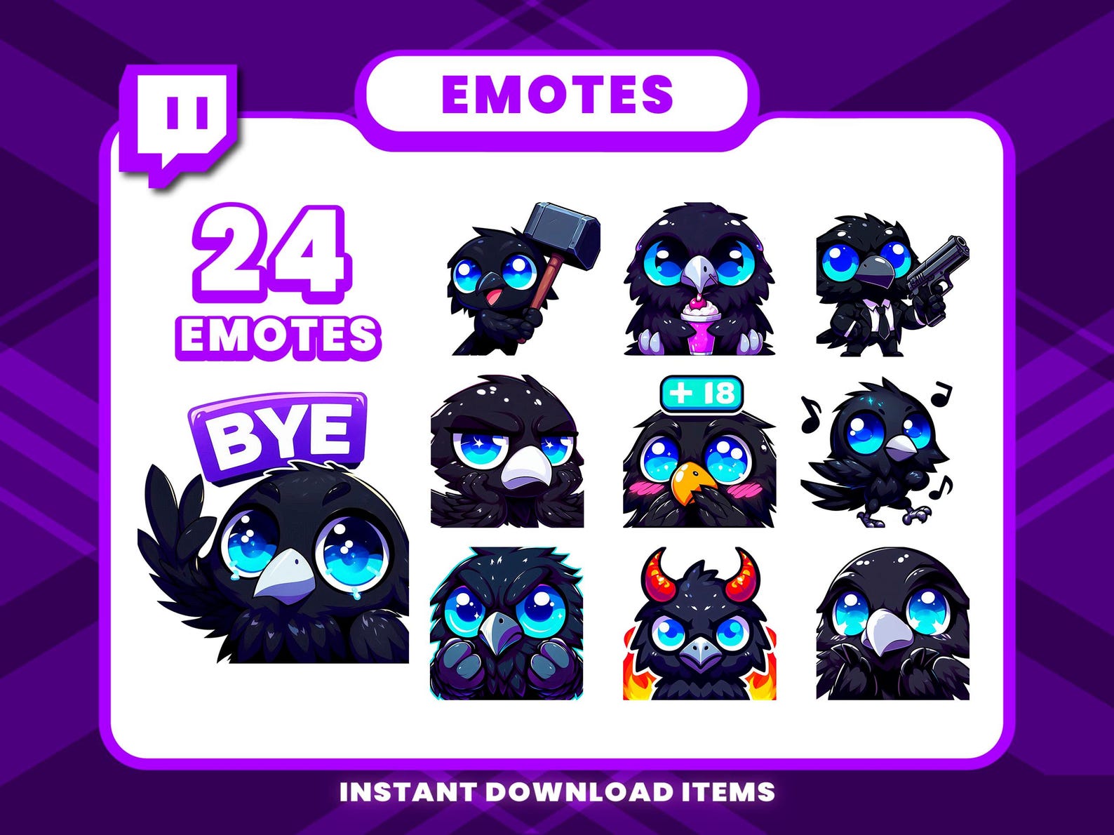 24 Black Raven Animated Emotes, Twitch Emotes, Raven GIF Emotes for ...