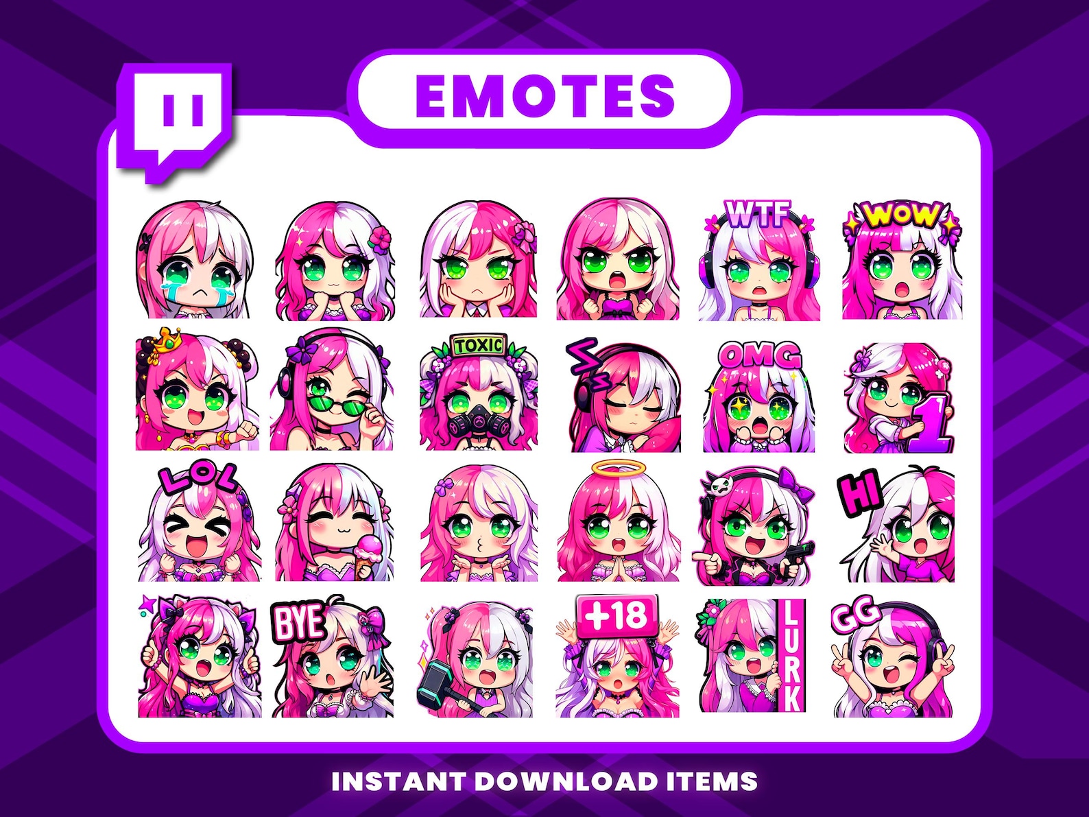 24 Little Pink Girl Emote Pack, High-resolution Twitch Emotes, Discord ...