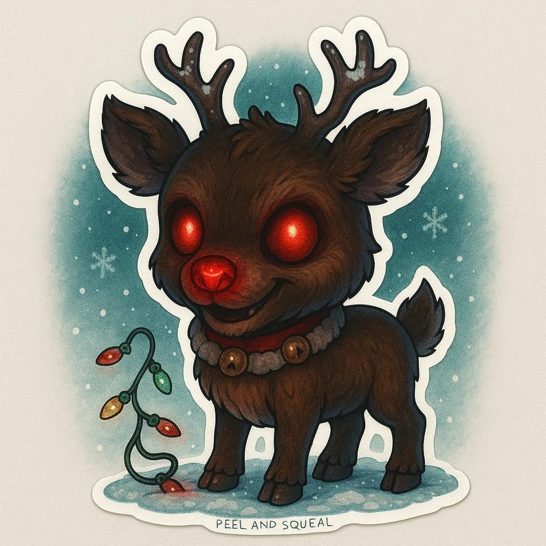 Nightmare Rudolph Sticker – Glowing Eyes Creepy Cute Reindeer ...