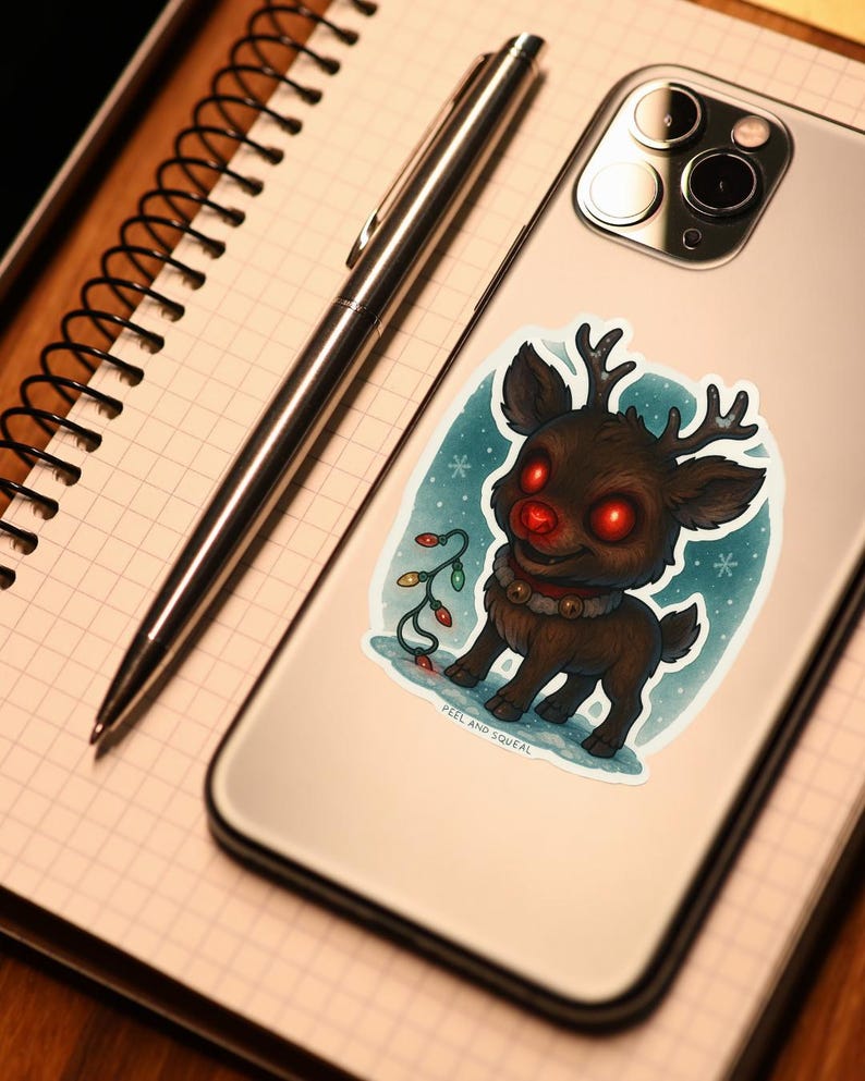 Nightmare Rudolph Sticker – Glowing Eyes Creepy Cute Reindeer ...