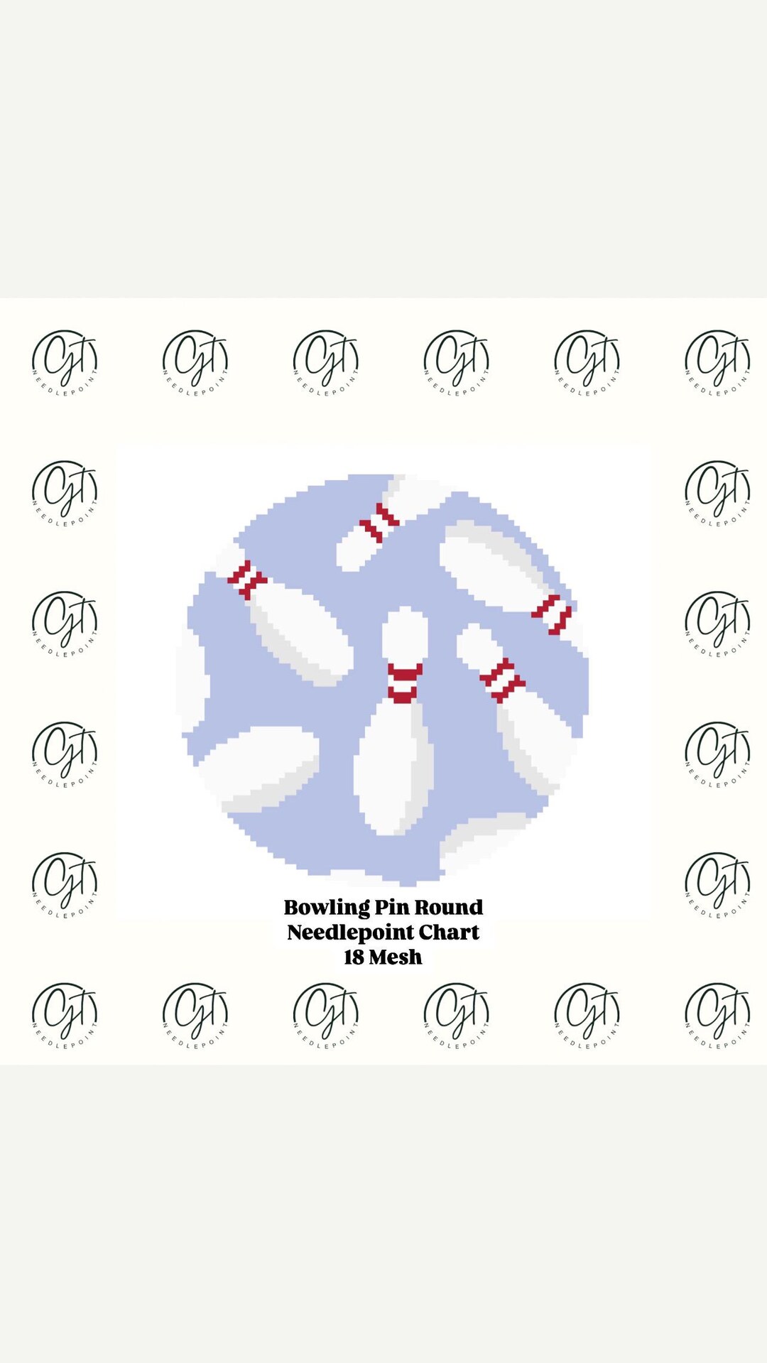 Bowling Pin Round Needlepoint Chart 18 Mesh | Instant Digital Download ...