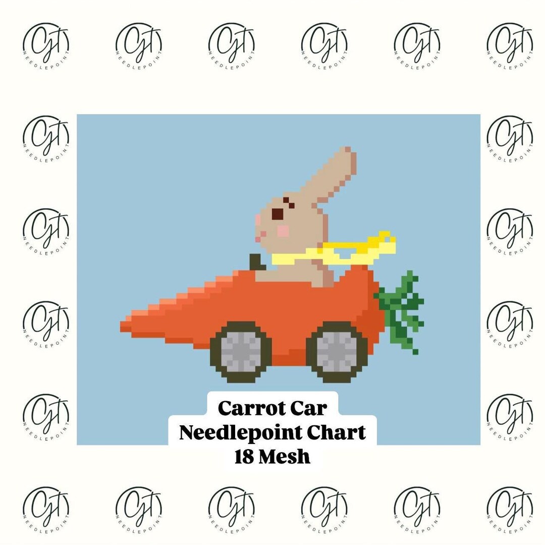 Carrot Car Bunny Needlepoint Chart 18 Mesh | Instant Digital Download ...