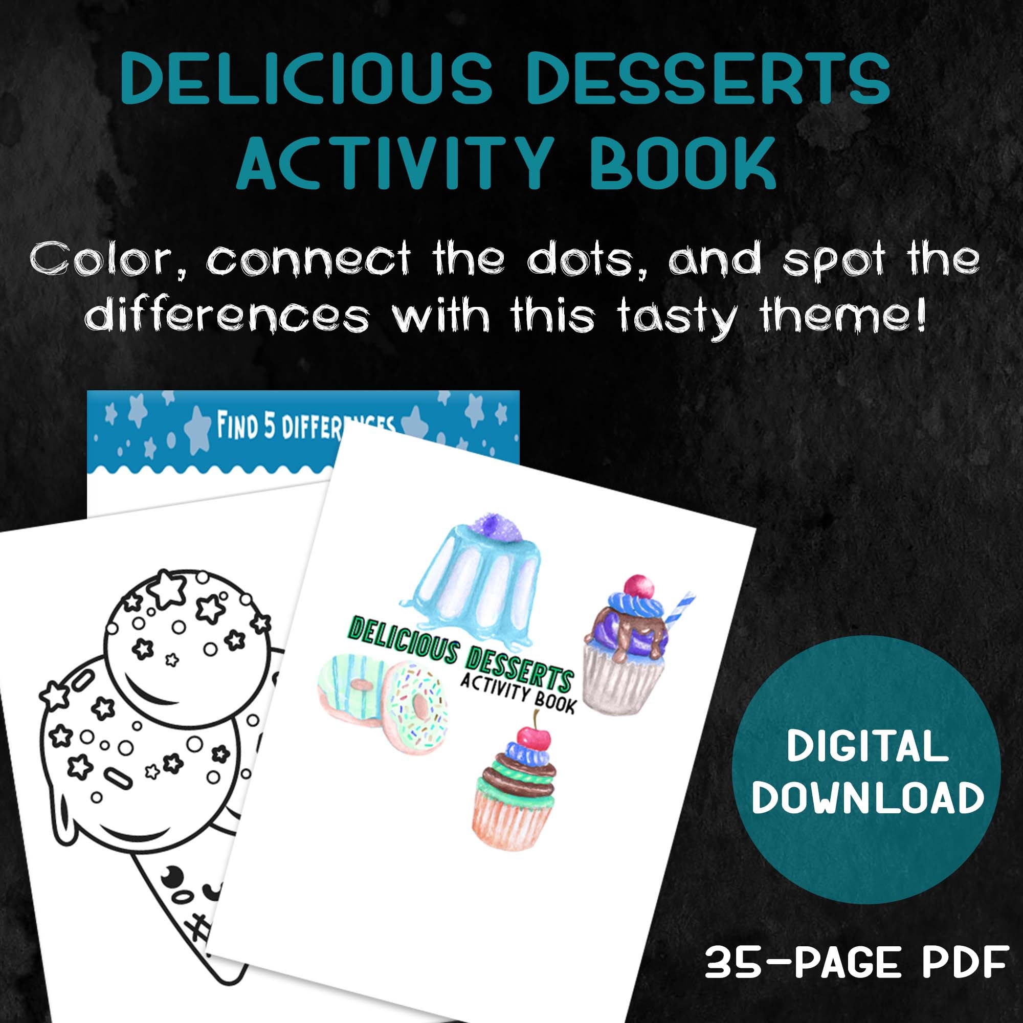 Delicious Desserts Activity Book for Children in BLUE, Printable 35 ...