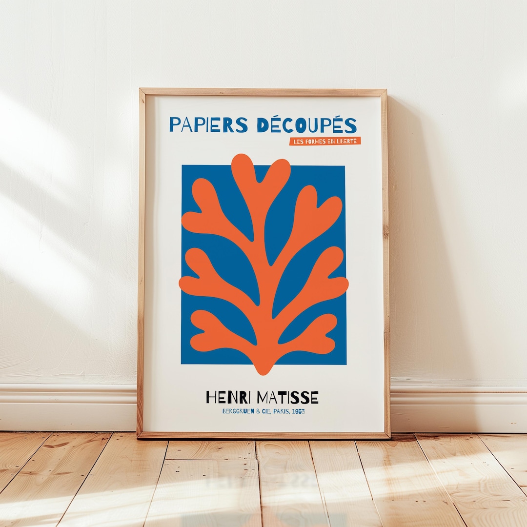 Henri Matisse Orange Abstract Shape Print: Blue Bedroom Poster, Modern ...