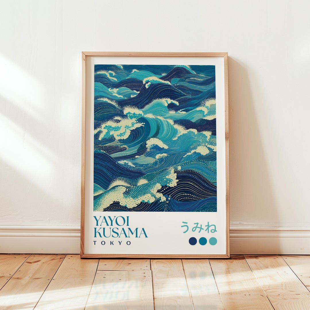 Yayoi Kusama Ocean Wave Art Print: Japanese Posters, Blue Bathroom Wall ...
