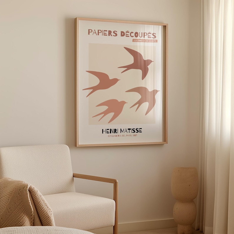 Matisse Flying Bird Poster - Pink Cut Out Print, Living Room Wall Art ...
