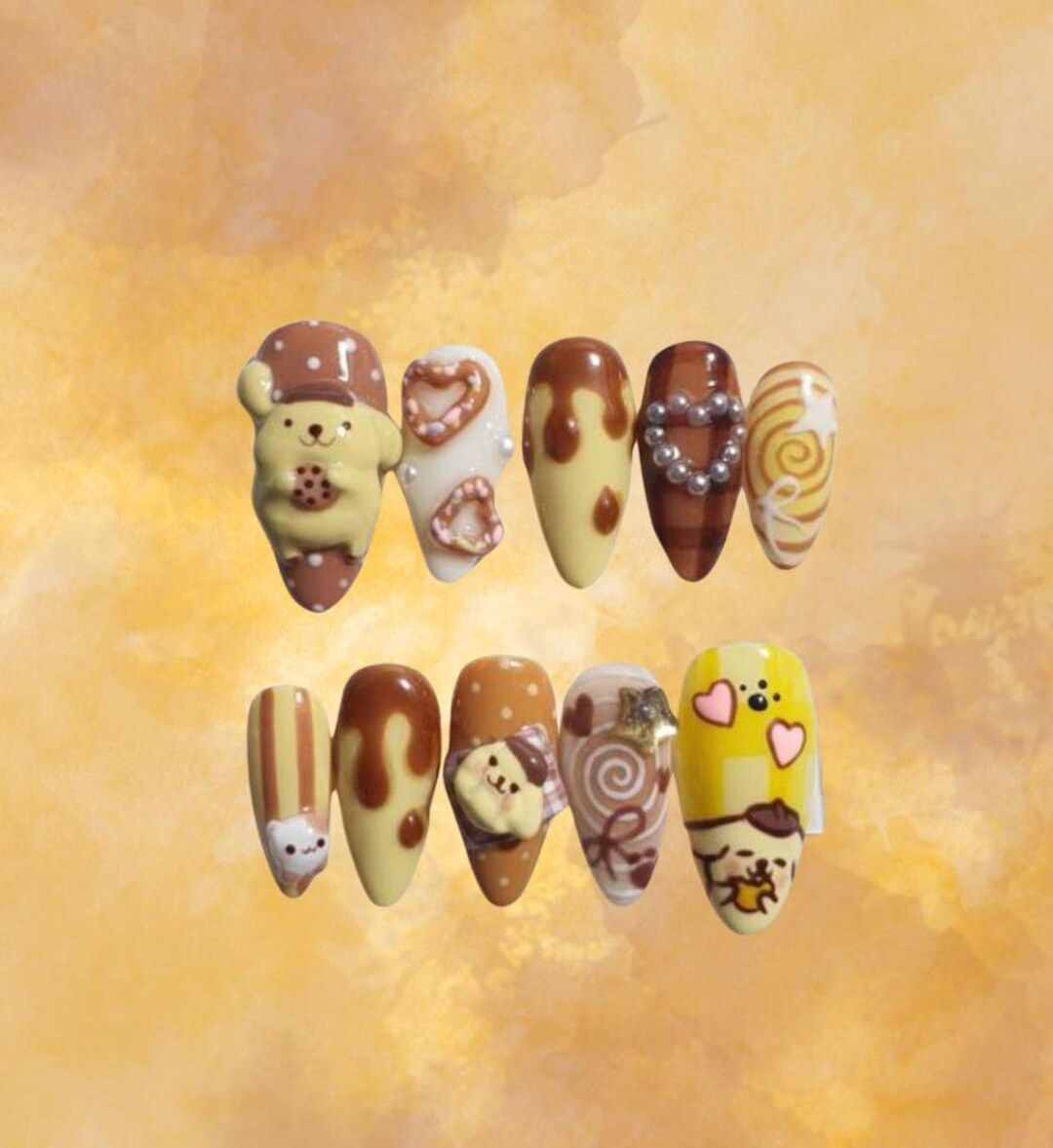 Kawaii Handmade 3D Pompompurin Press on Nails | Cute Sanrio 3D Nail Set ...