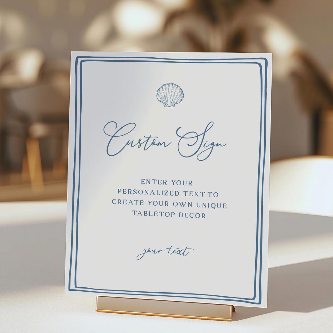 Coastal Blue Seashell Custom Sign Template, Printable Party Decor ...