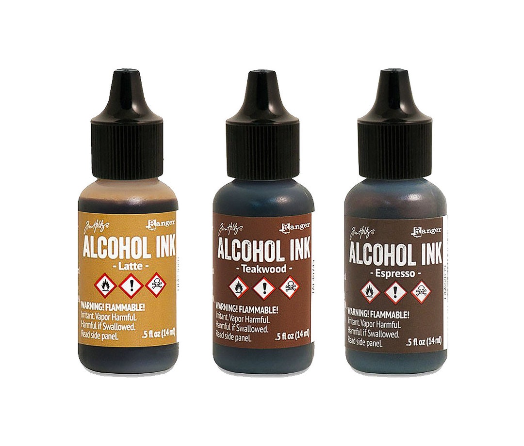 Ranger, Tim Holtz, Alcohol Ink, .5oz Bottles, 3 Inks, Latte, Teakwood ...