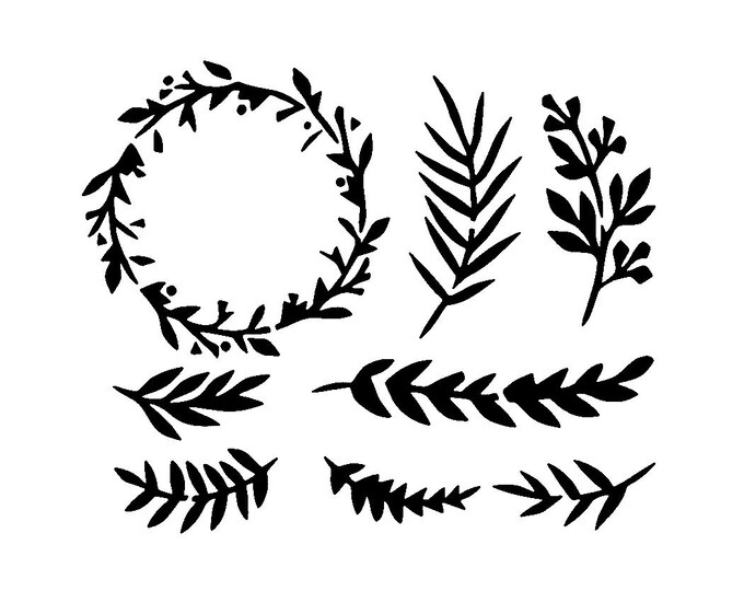 Really Great Stencils, Leaves & Wreath Frame, 4x6" Stencil, Leaf Branch ...