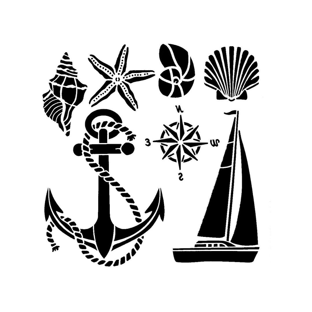 Really Great Stencils, Nautical Icons Stencil, 6x6", Sailboat ...