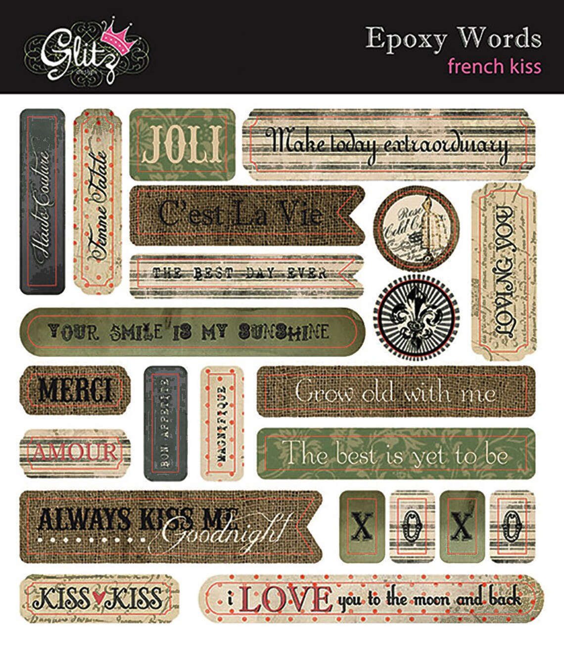 Glitz Design, French Kiss, Epoxy Words, Word Stickers, Best Day Ever ...
