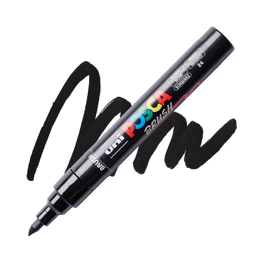 Posca Markers, Paint Marker, Black Paint, 5BR Brush Tip, Opaque Ink ...