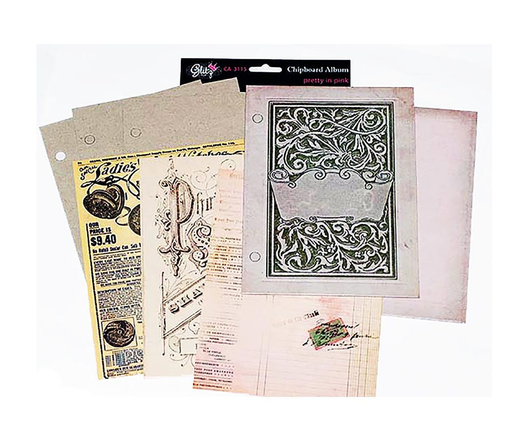 Glitz Design, Pretty in Pink, Chipboard Album, Vintage Pattern Pages, Junk Journal, Shabby Chic ...